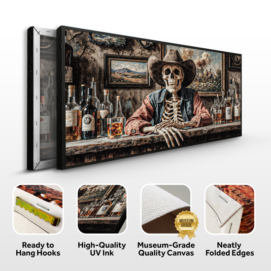 Skeleton Cowboy Barman At Western Saloon Wall Art | Tailored Canvases