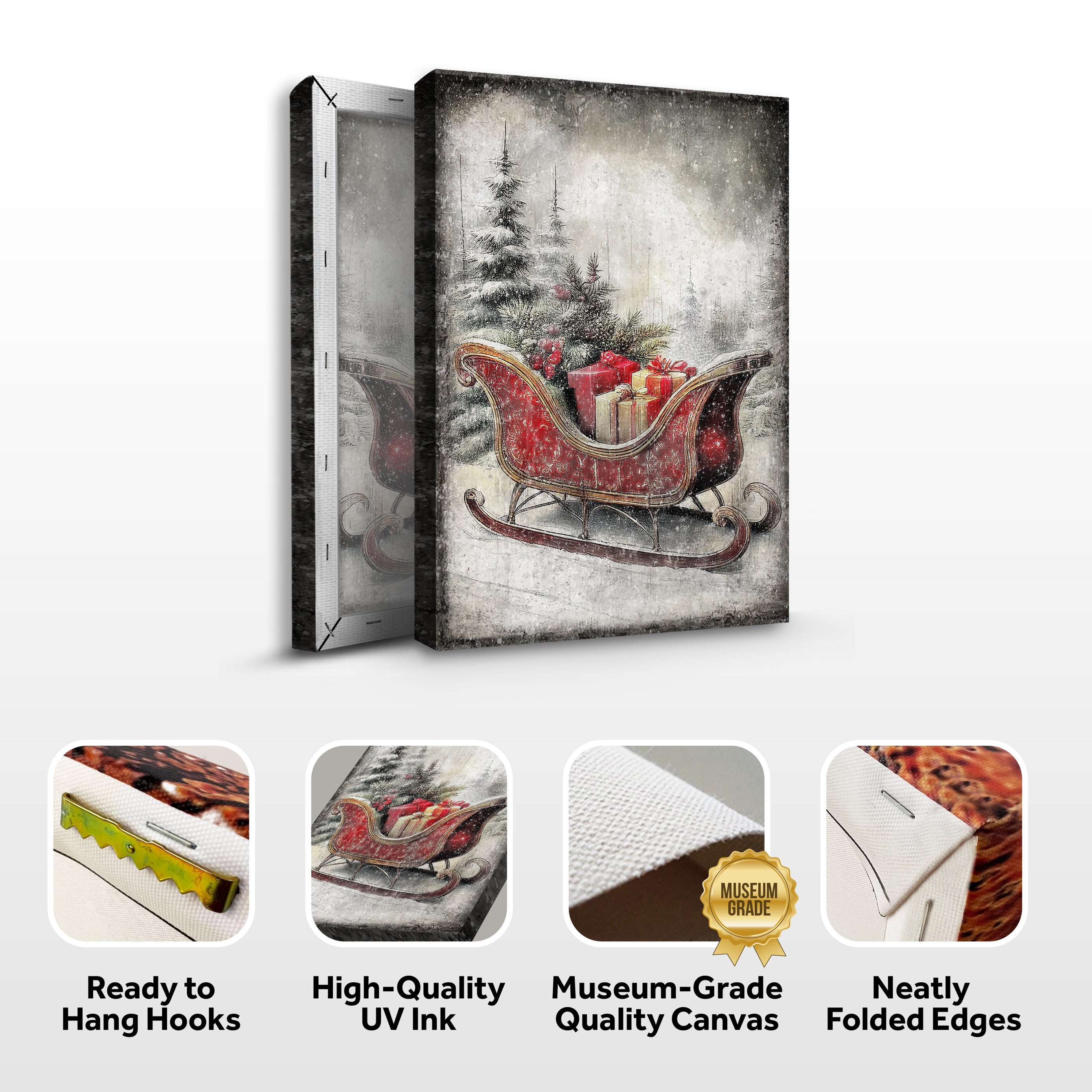 Vintage Christmas Sleigh Sled Wall Art VI | Tailored Canvases