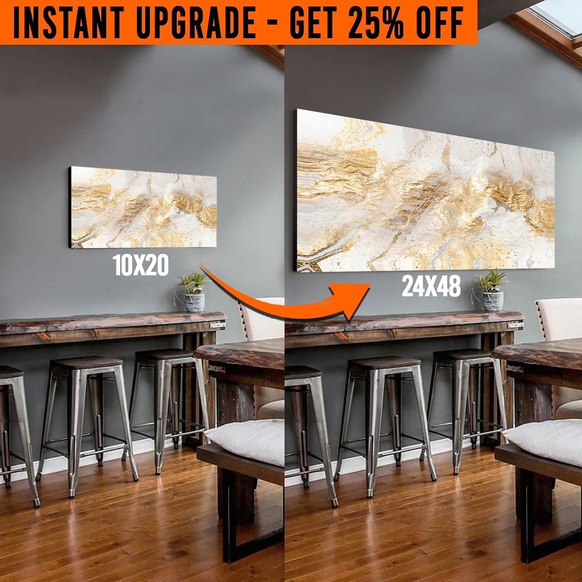 Upgrade Your 20x10 Inches 'White Gold Texture Abstract' Canvas To 48x24 ...