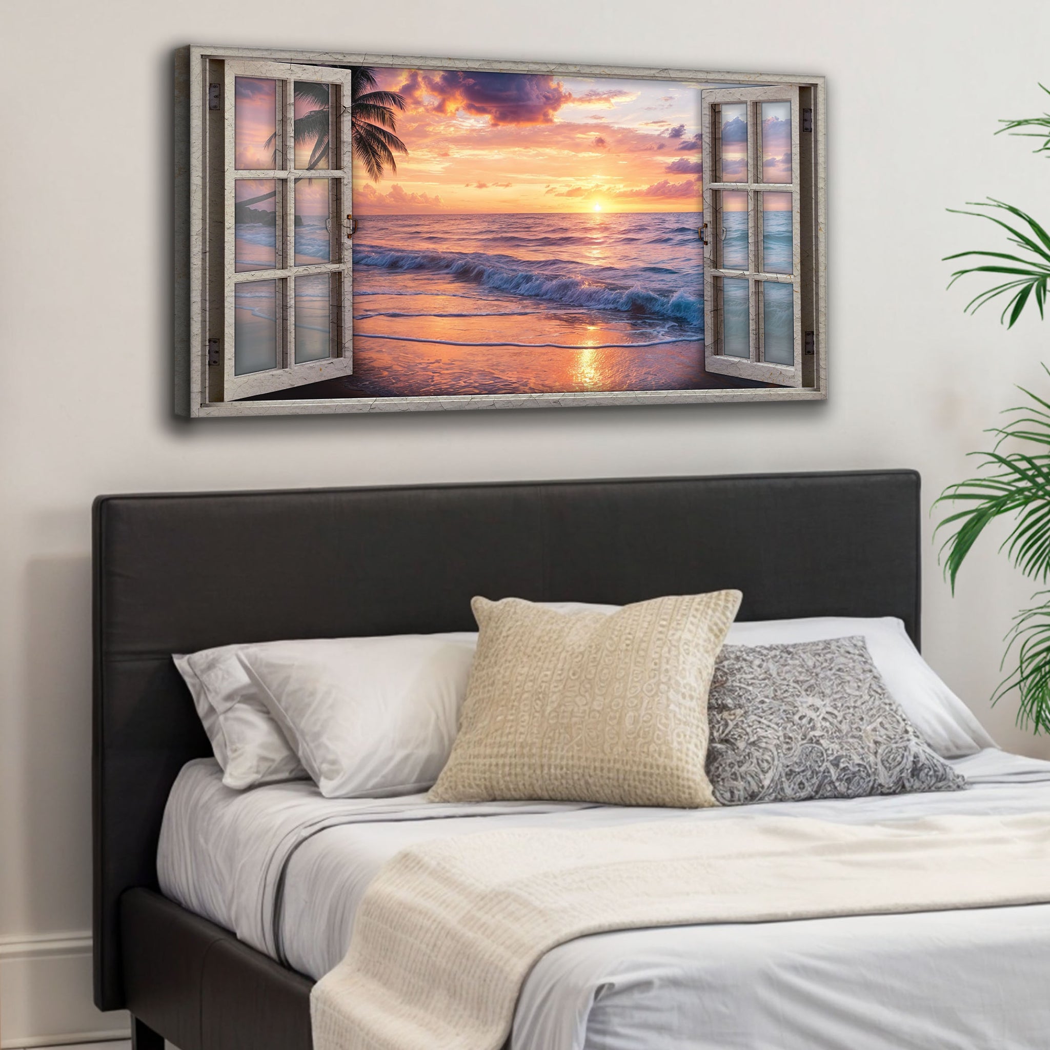 Sunset Beach Window Scenery Wall Art | Tailored Canvases