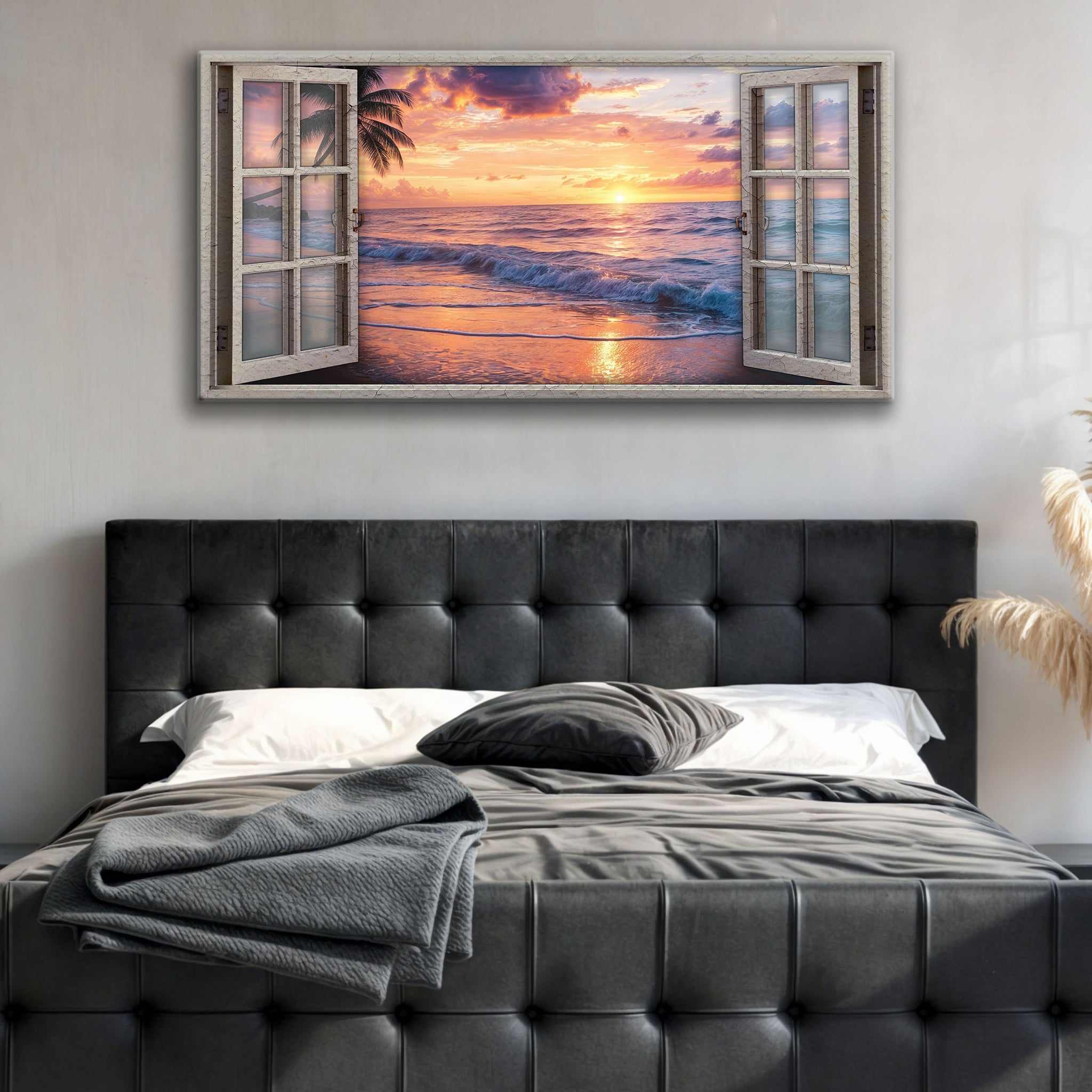 Sunset Beach Window Scenery Wall Art | Tailored Canvases