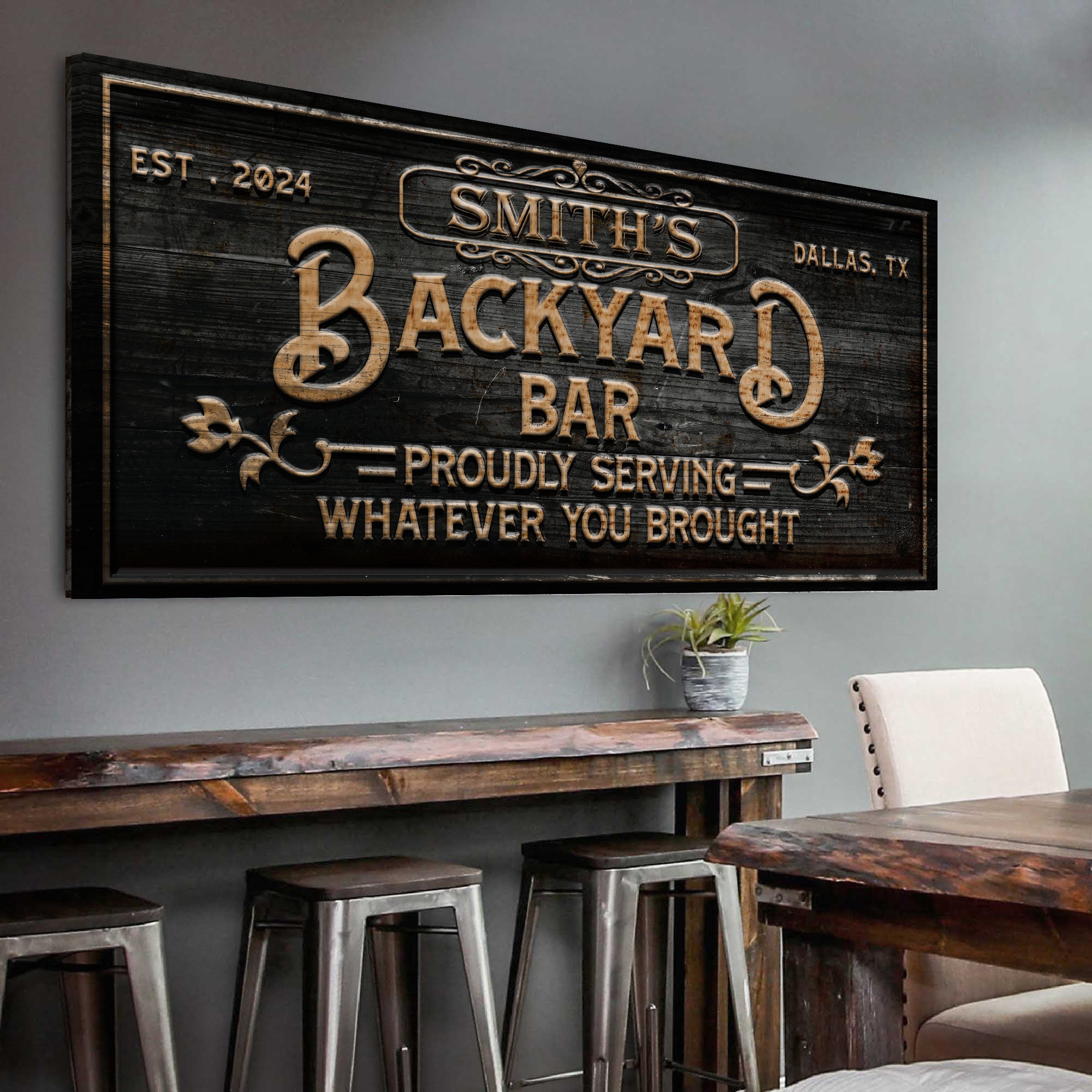 Custom Vintage Rust Basement Bar II – Tailored Canvases