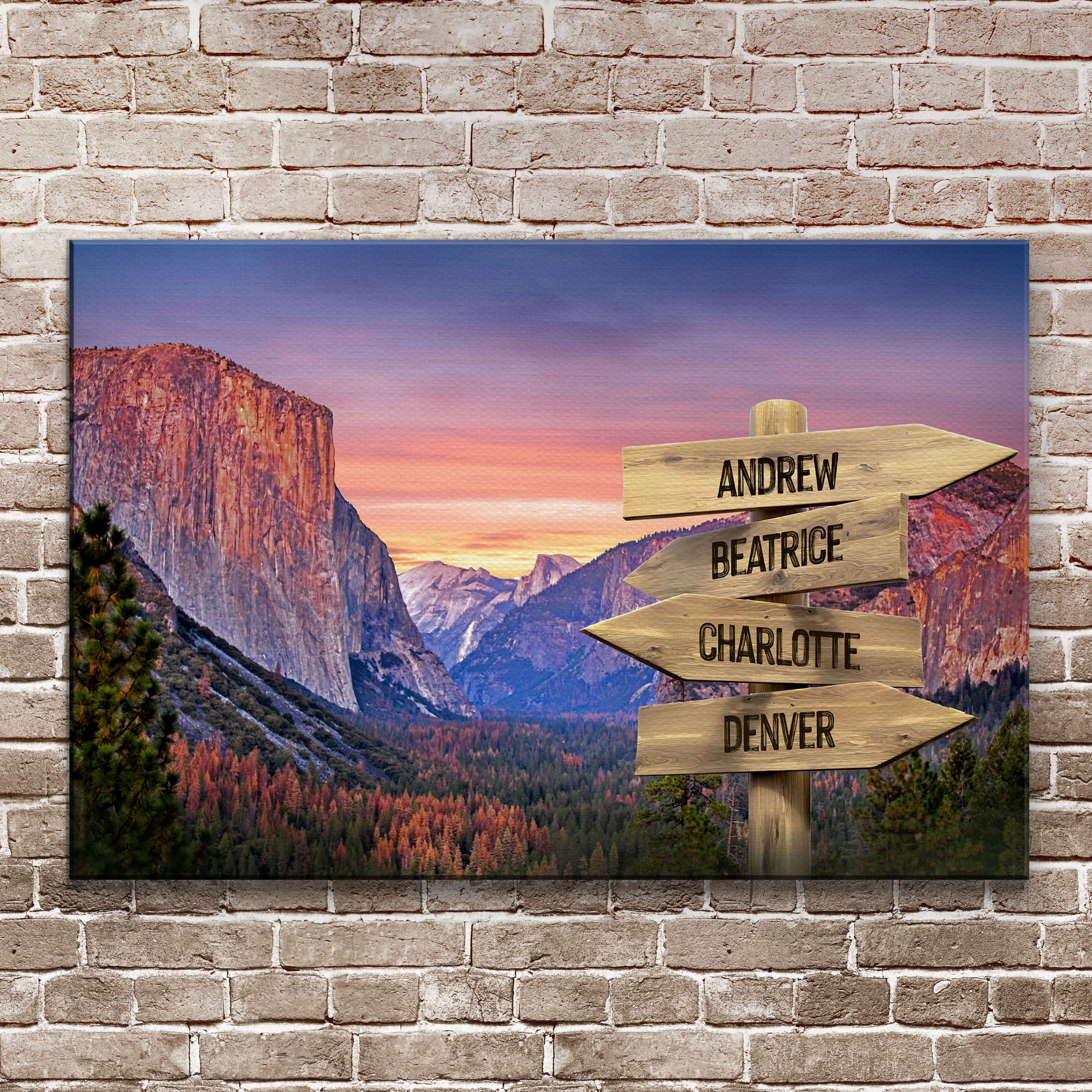 Yosemite Sunset Family Names Sign Personalized Canvas Wall Art ...