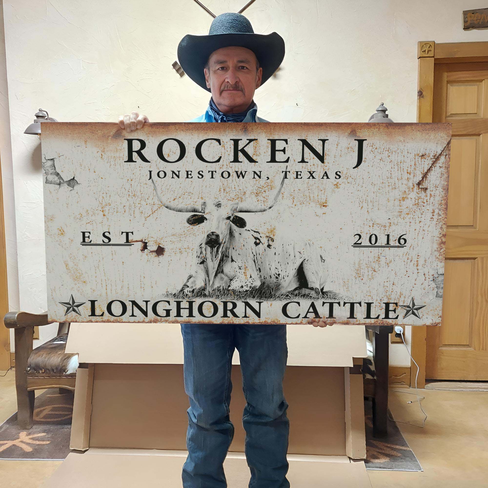 Longhorn Rustic Cattle Sign Personalized Canvas Wall Art – Tailored ...