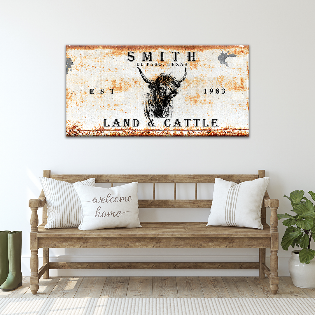 Land and Cattle Rustic Sign Personalized Canvas Wall Art – Tailored ...