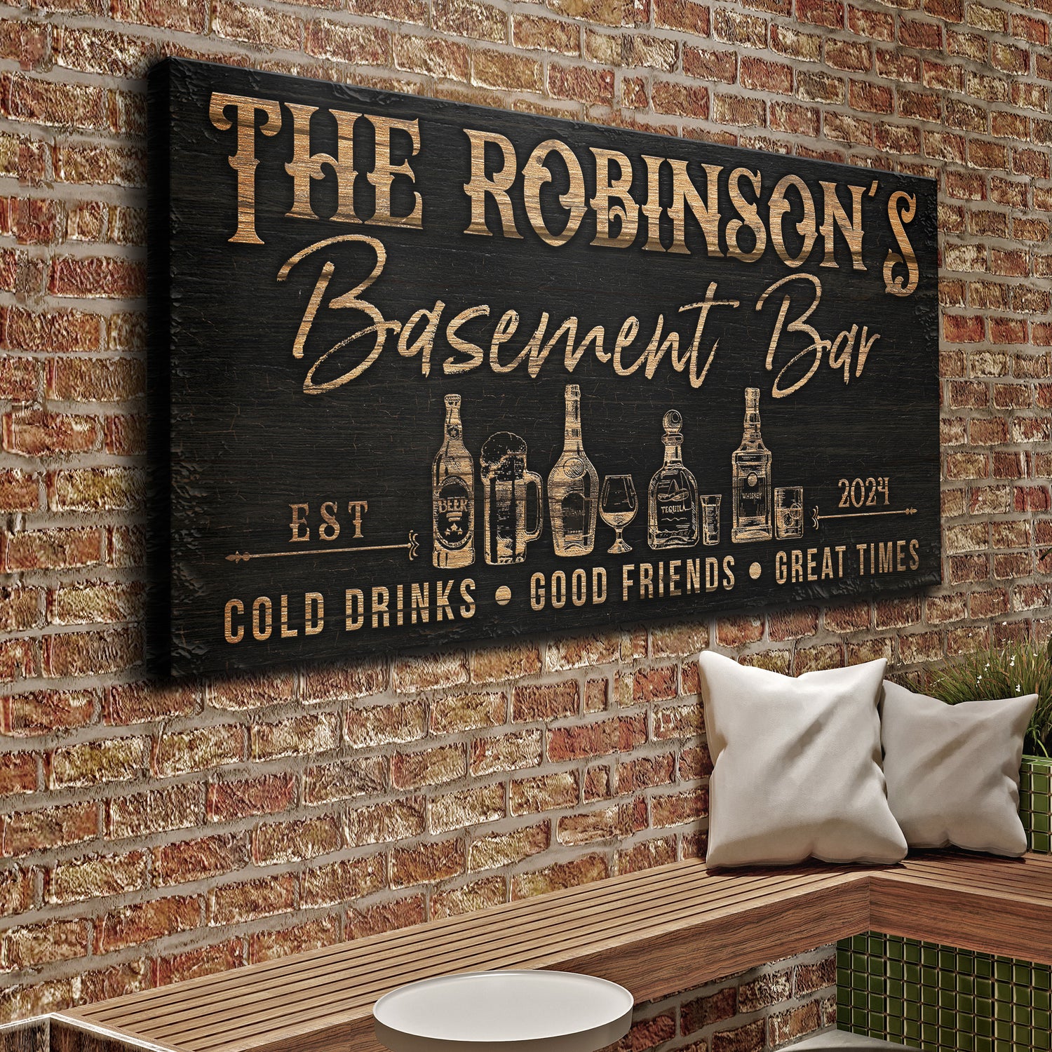 Personalized basement bar sign, customizable wood-like basement bar ...