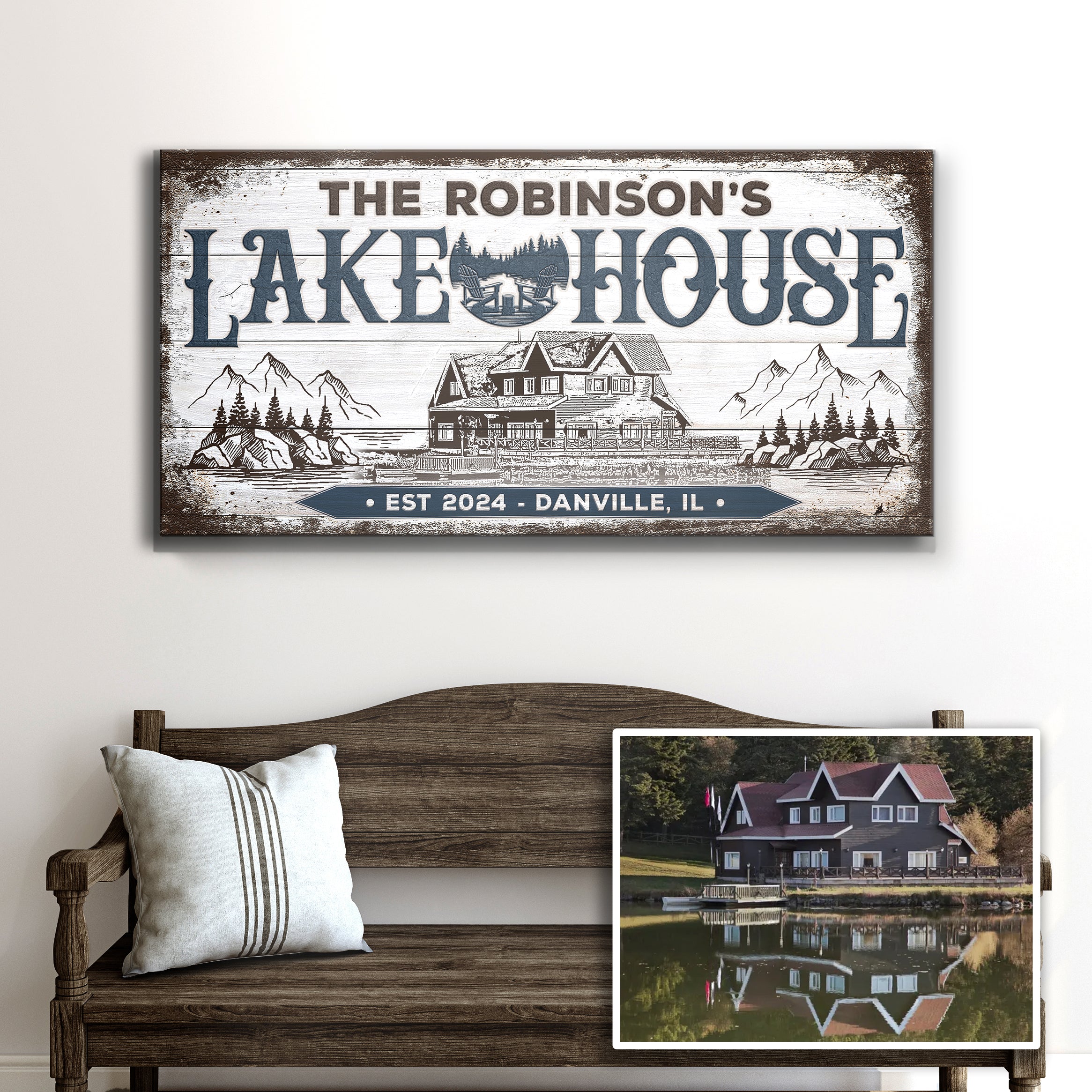Personalized lake house sign canvas, customizable rustic lake house ...