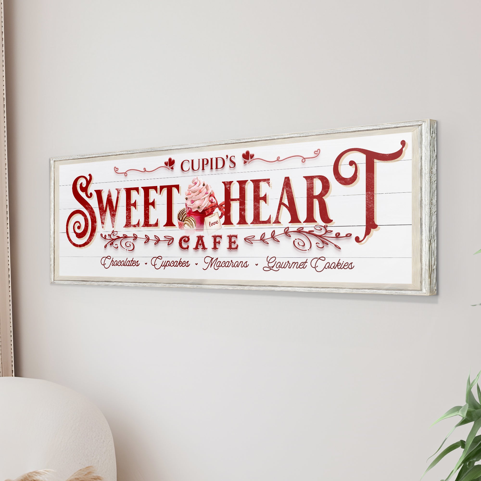 Vintage sweetheart cafe sign, White wood-like sweet heart cafe sign ...