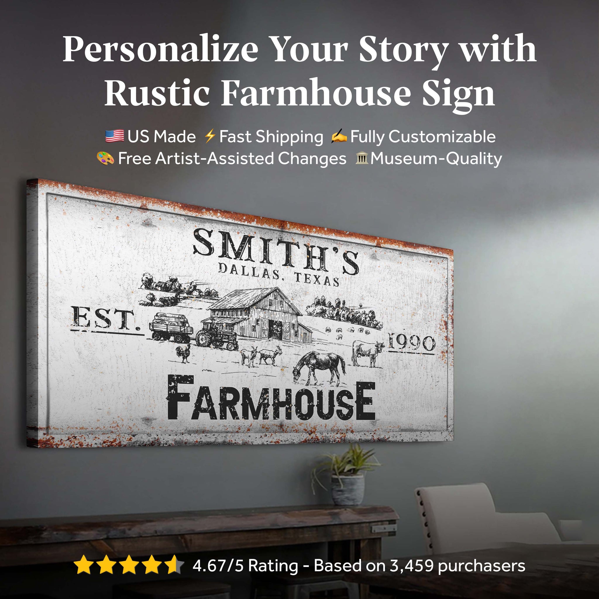 Rustic Farmhouse Sign Personalized Canvas Wall Art – Tailored Canvases