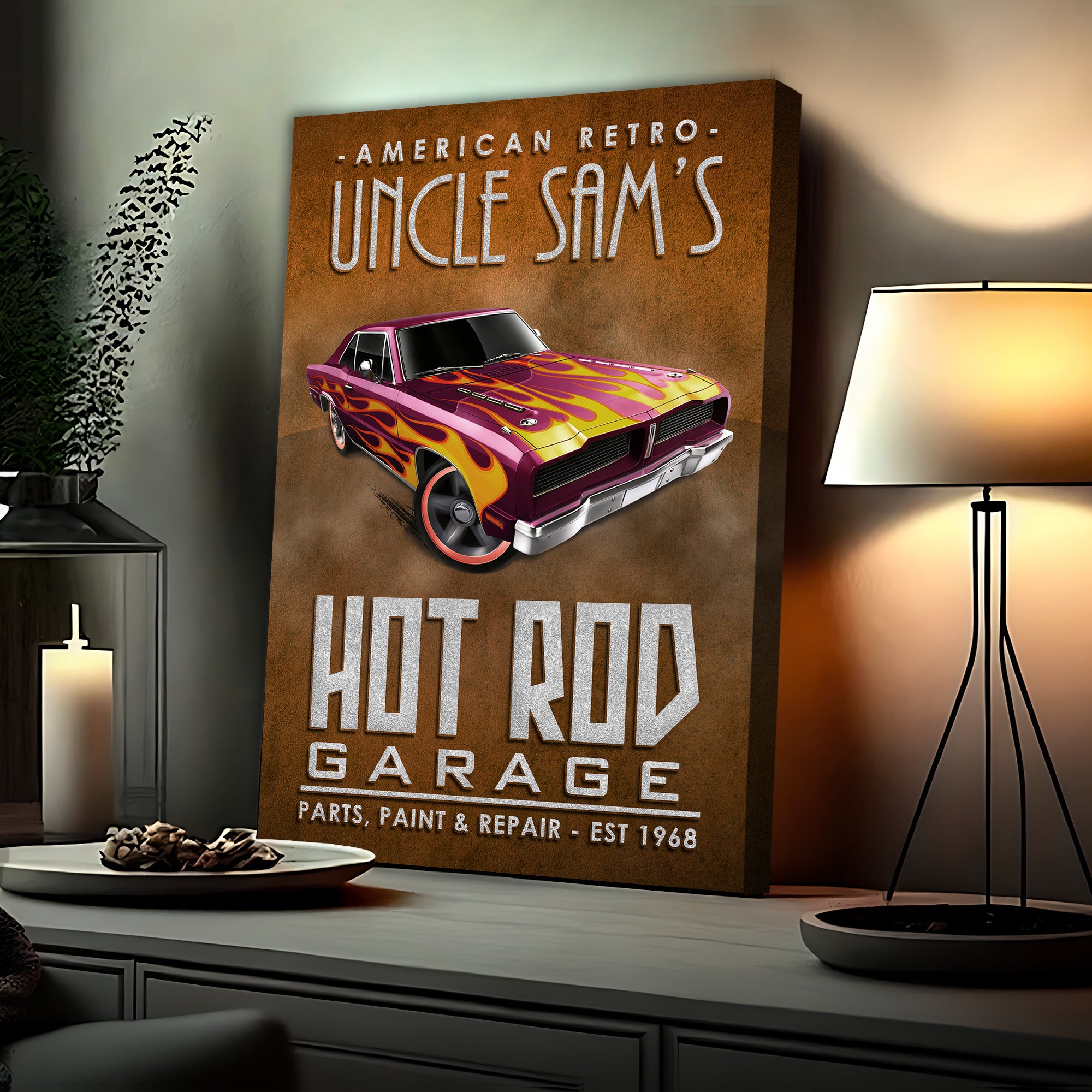 American Retro Garage Hot Rod Sign Personalized Canvas Wall Art ...