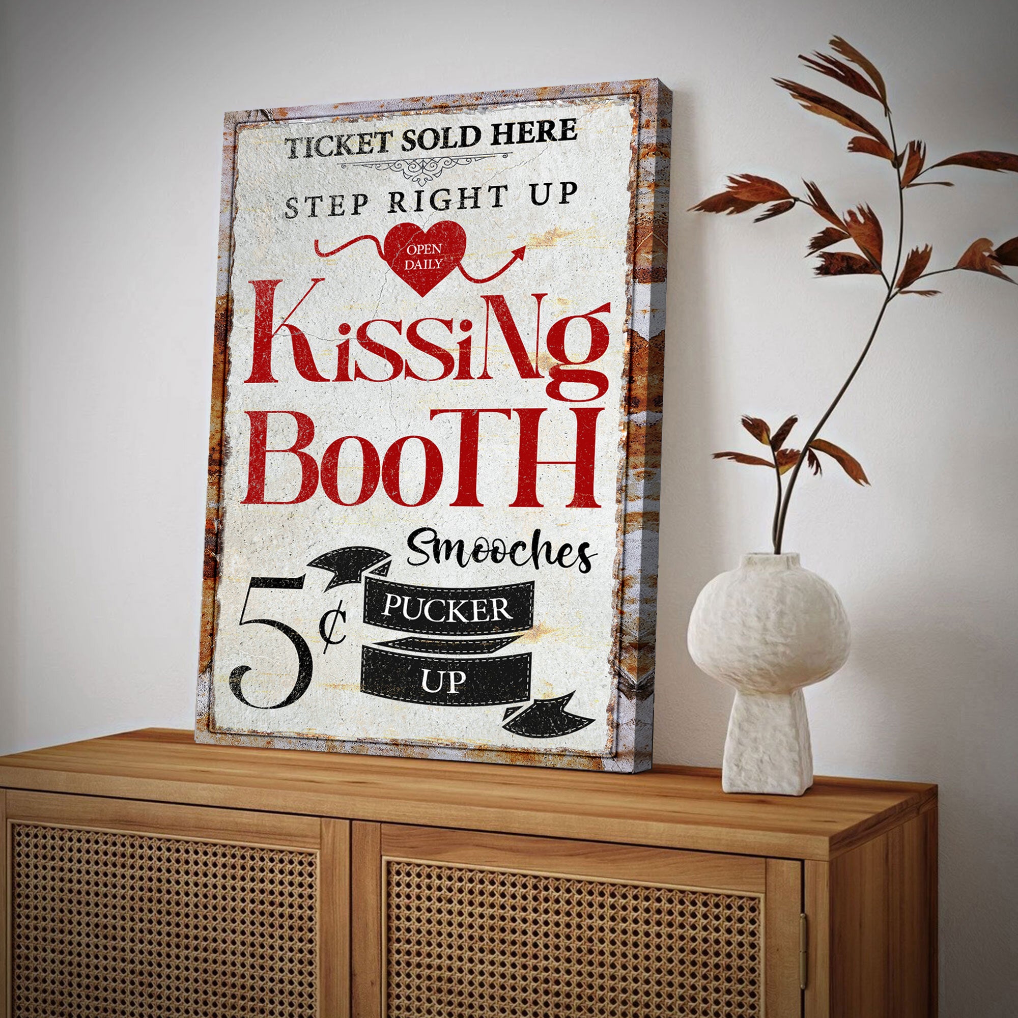 Rustic kissing booth sign, romantic valentines day canvas | Vintage ...