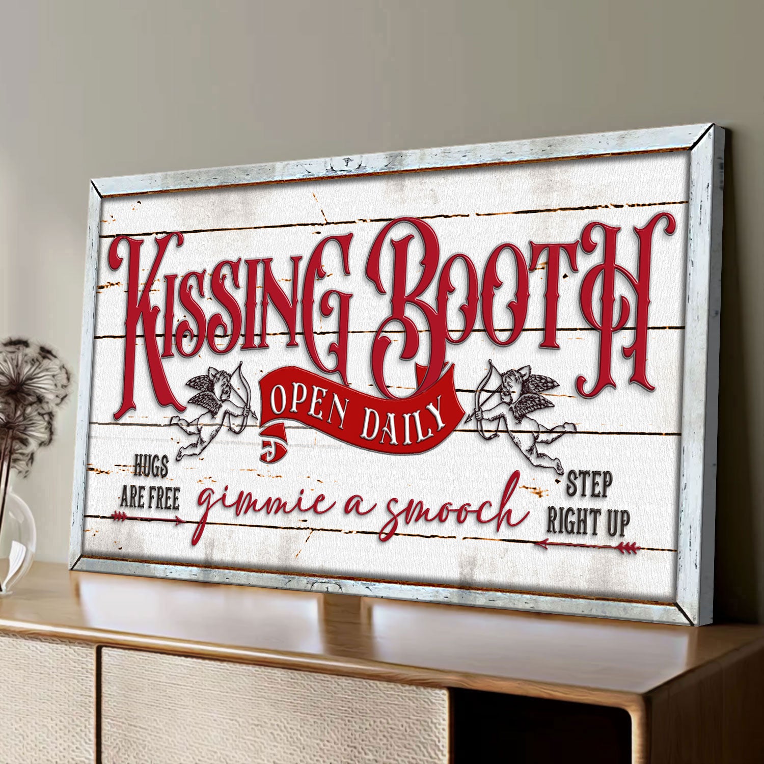 Vintage kissing booth canvas sign, Valentines day kissing booth sign ...