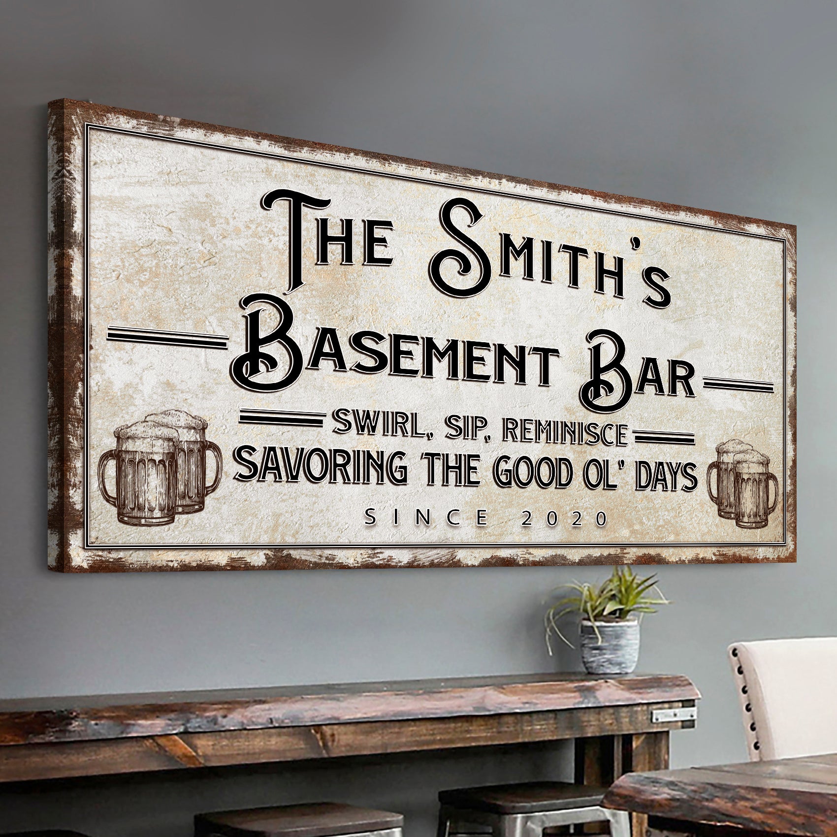 Swirl, Sip, Reminisce Basement Bar SignPersonalized Canvas Wall Art ...