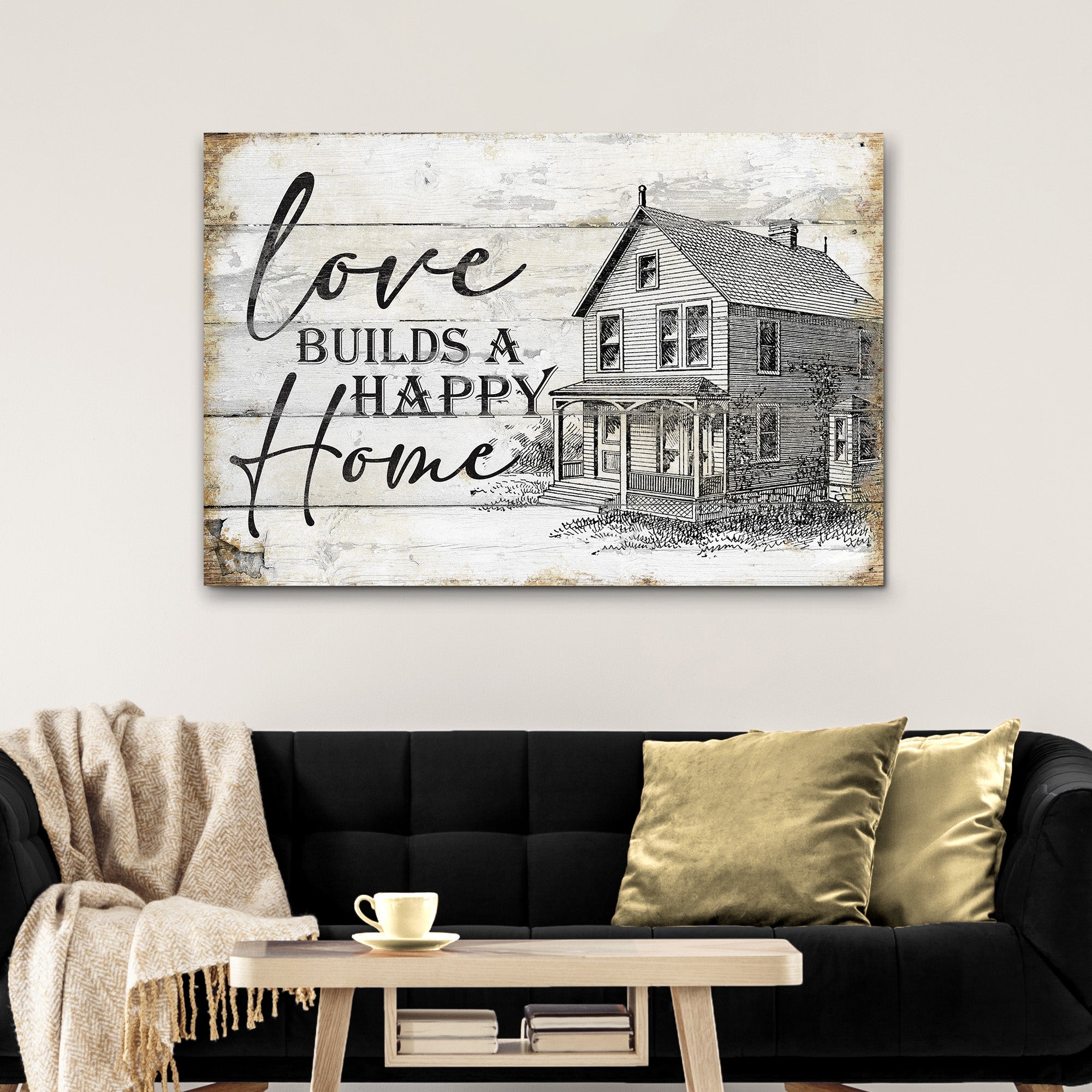 Love Builds A Happy Home Sign III - Tailored Canvases